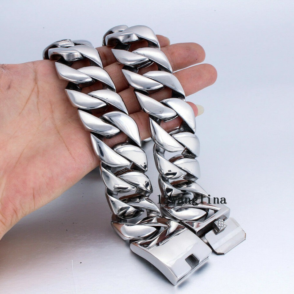 31MM Super Heavy Curb Link Men's Chain Silver 316L Stainless Steel ...
