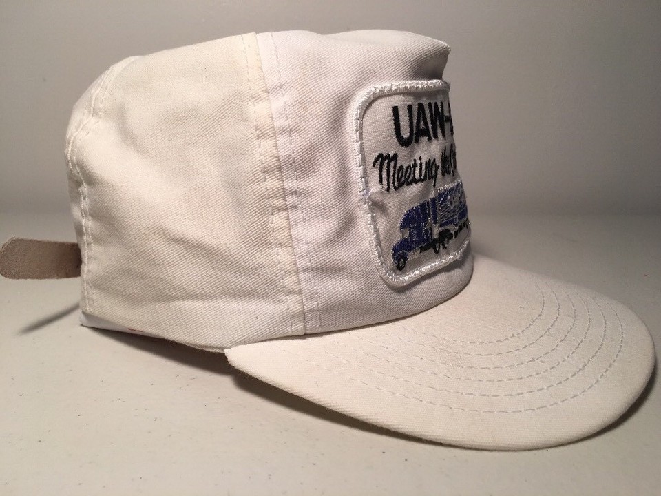 Trucker Hat Vintage UAW-GM Cap "Meeting The Challenge" Leather Strap ...