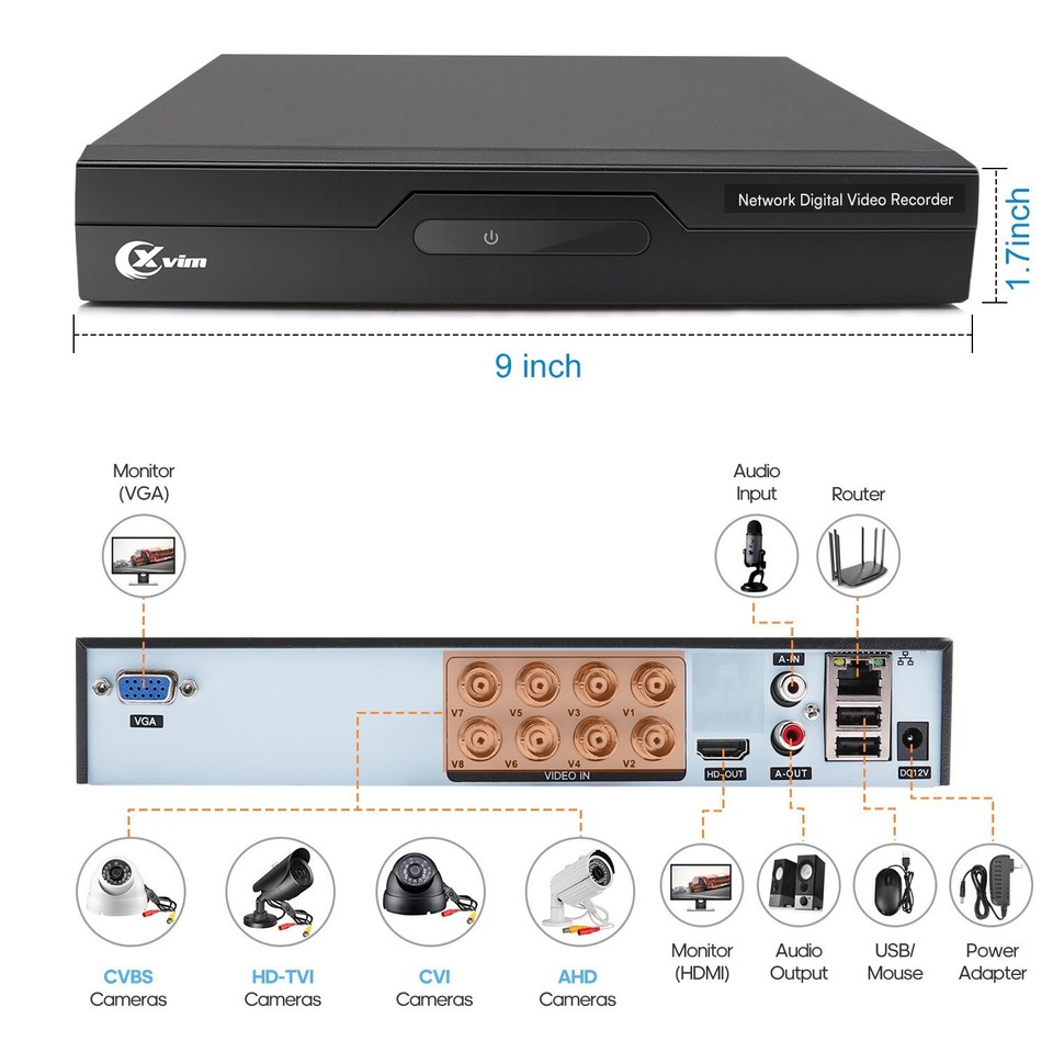 XVIM 8CH DVR 1080P DVR Camera System Outdoor Security CCTV with 1TB ...