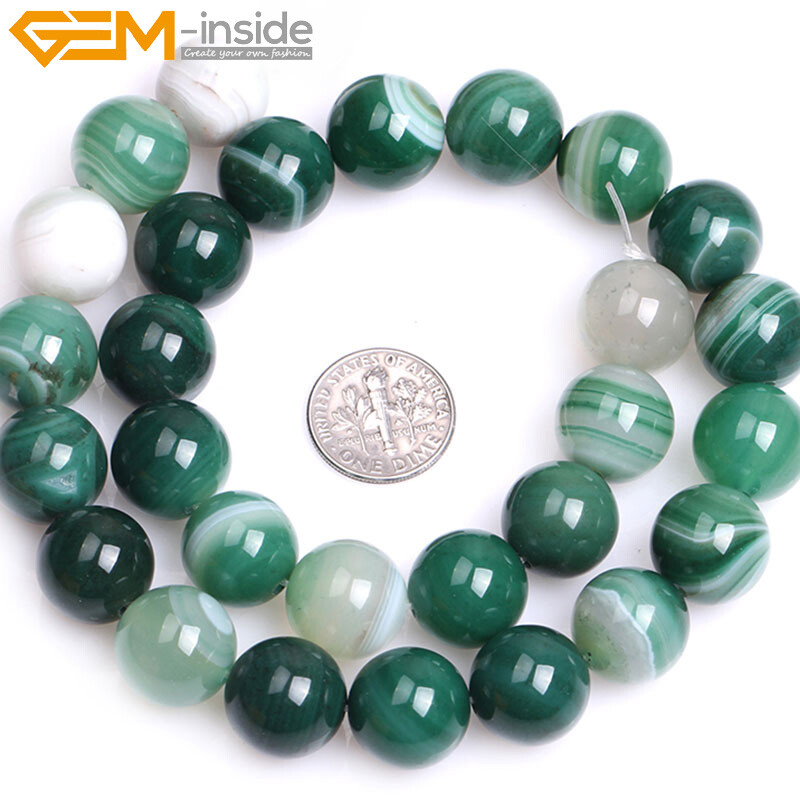 Natural Green Agate Banded Gem Stone Beads For Jewelry Making Strand 15 ...