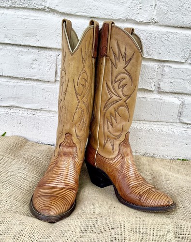 Nocona USA Brown Snake Skin Almond Toe Western Boots-Ladies 6.5 C Brown ...