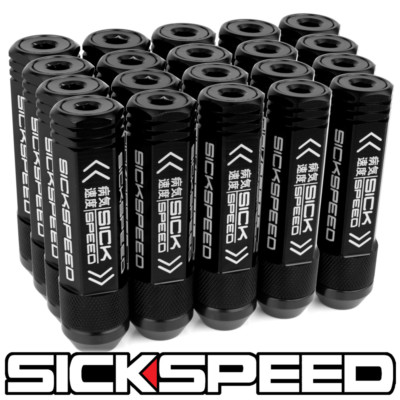 SICKSPEED 20 PC BLACK 92MM LONG CAPPED STEEL EXTENDED 3 PC LUG NUTS ...