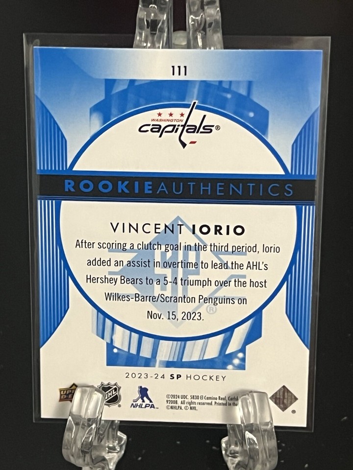 VINCENT IORIO-----2023-24 SP HOCKEY -----ROOKIE AUTHENTICS----CAPITALS ...