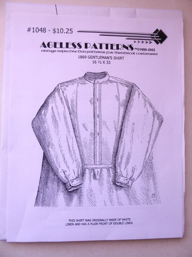 Ageless Patterns #1048 Gentleman's Shirt 1800s Sewing Pattern Costume ...
