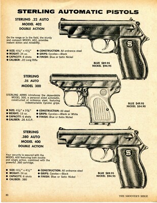 1975 Print Ad of Sterling Arms Model 402, 300 & 400 Automatic Pistol | eBay