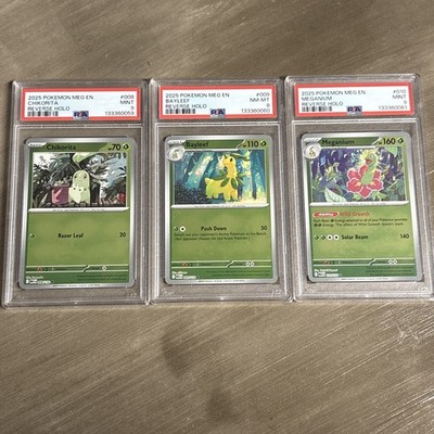2025 MEGA EVOLUTIONS POKÉMON REVERSE HOLO PSA GRADED CHIKORITA BAYLEEF ...