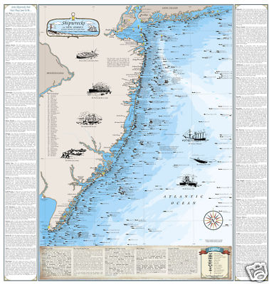 Laminated New Jersey Shipwreck Chart - Art Print Map | eBay