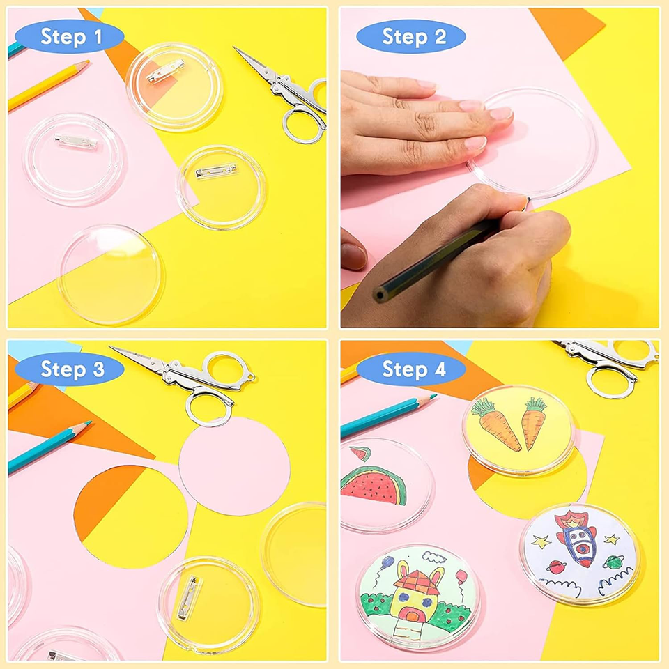 DIY Badge Maker Kit 30pcs - 6cm Acrylic Pins, 100 Color Papers & Pencil ...