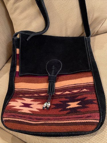 Crossbody Purse Handbag Aztec Design Black Genuine Suede | eBay