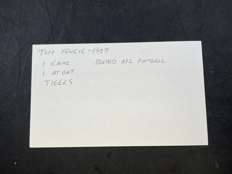SIGNED IN-PERSON 3X5 INDEX CARD TOM YEWCIC DETROIT TIGERS AUTO NO COA ...