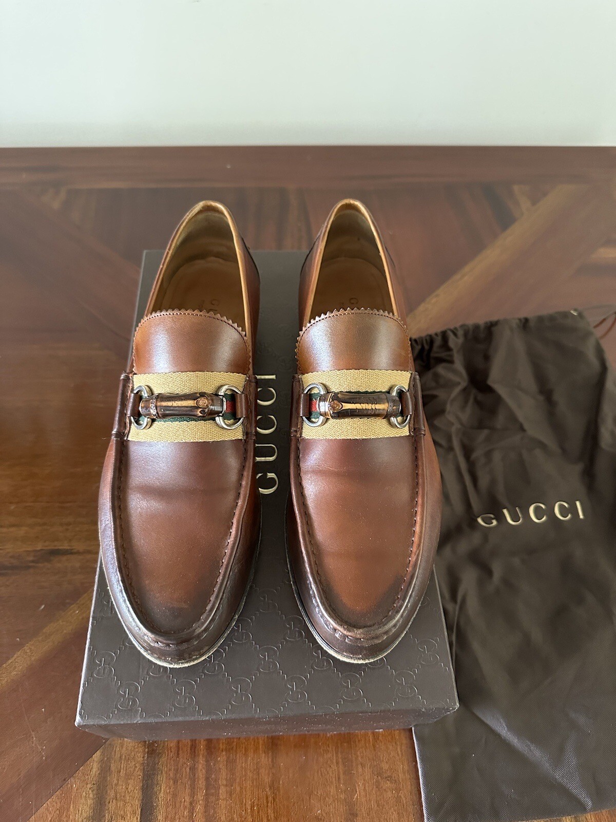 $1200 Gucci Bamboo Bit Brown Leather Men’s Shoes US 9… - Gem