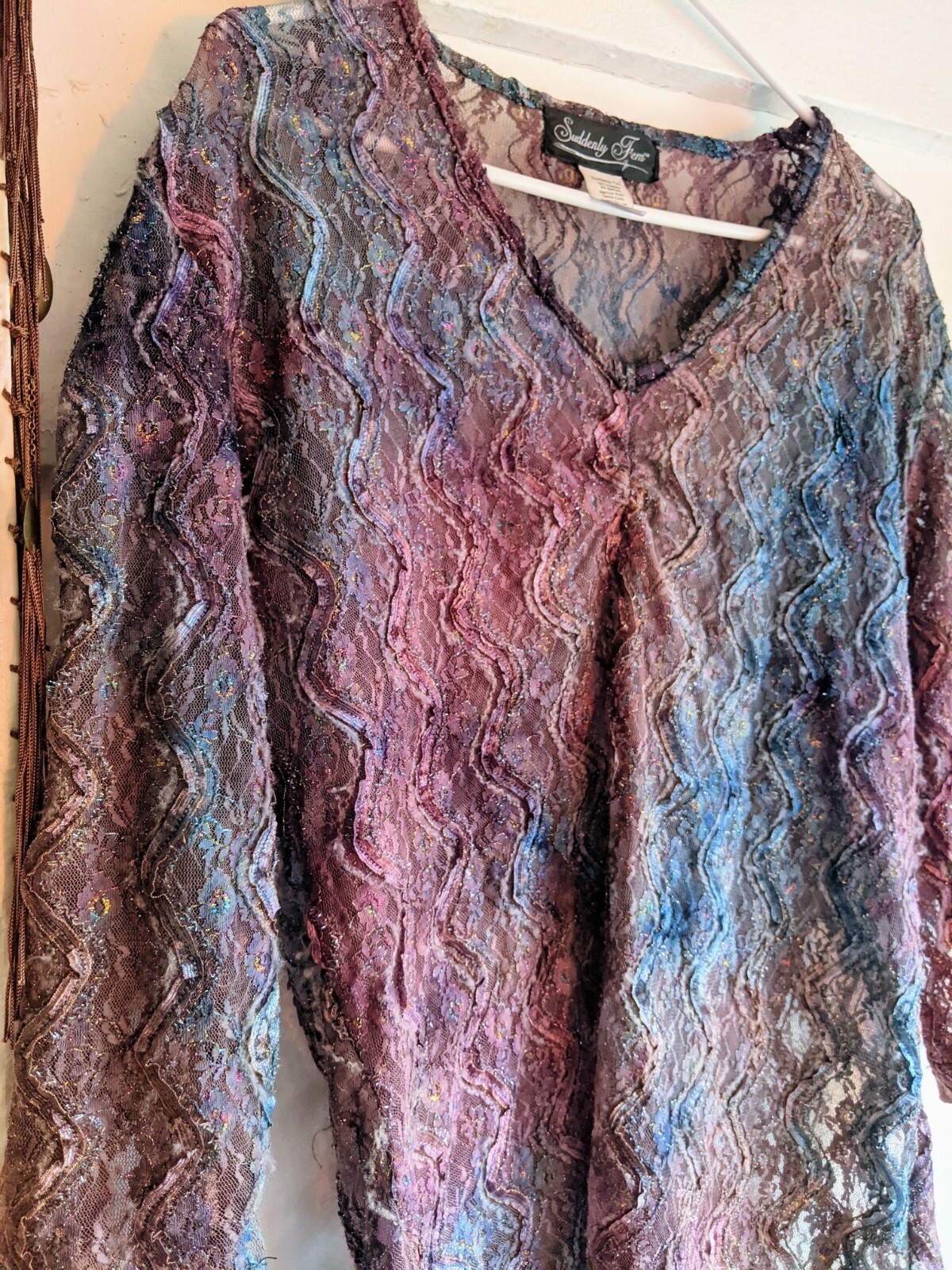 Suddenly Fem RARE vintage sheer sparkle 3/4 sleeve to… - Gem