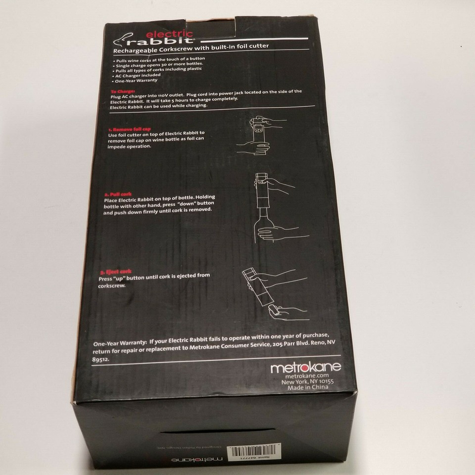 Metrokane Electric Rabbit Rechargeable Corkscrew with Built-in Foil ...