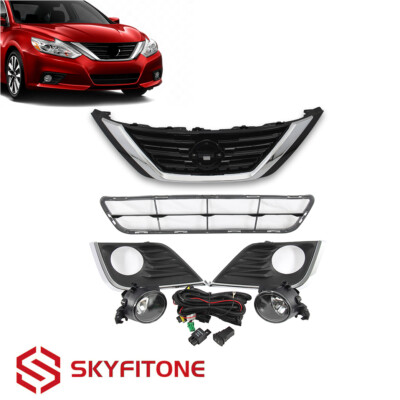 Fits 2016-2018 Nissan Altima Front Upper Lower Grille and Foglights Set ...
