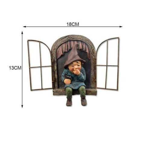 ELF OUT THE WINDOW GARDEN GNOME TREE HUGGER DWARF RESIN CRAFTS FEMALE ...