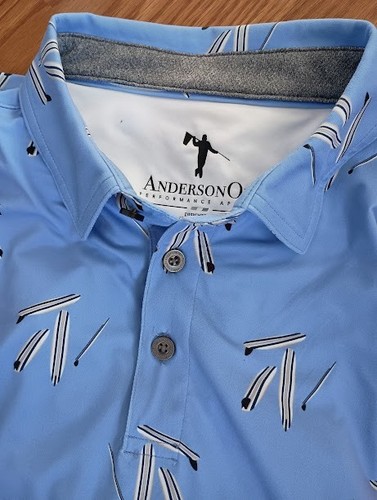 Anderson Ord Golf Polo Shirt Mens Medium Blue AOP Board Stretch ...