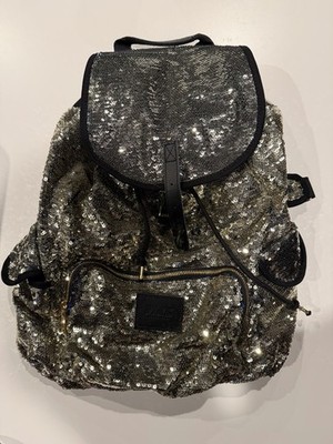 Victoria’s Secret VS Bling PINK WHITE GOLD Sequin Backpack Bookbag Used ...