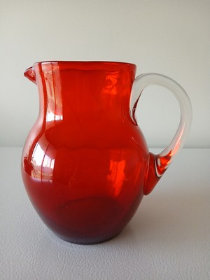Vintage Ruby Red Glass Pitcher With Clear Handle | eBay