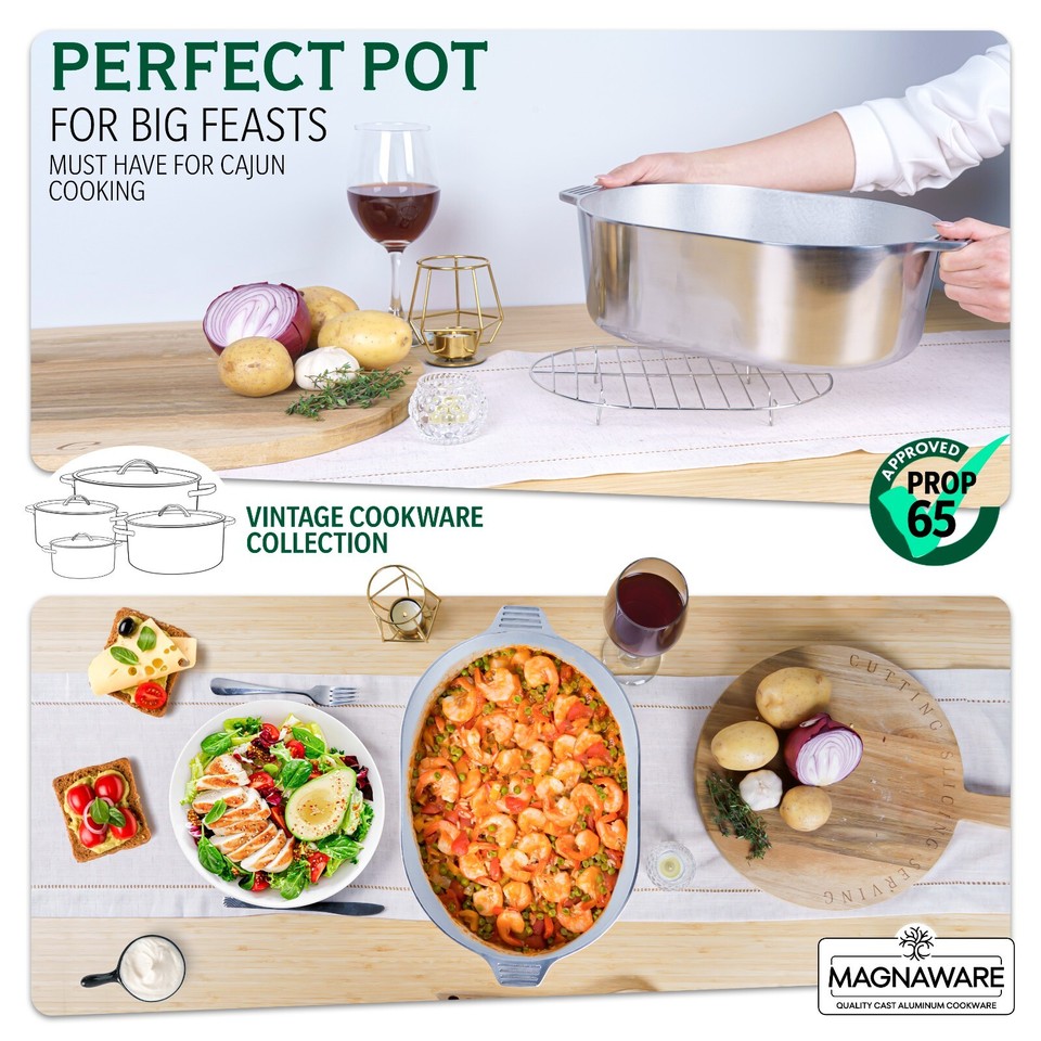 MAGNAWARE Quality Cast Aluminum Oval Dutch Oven - Lightweight Cajun ...