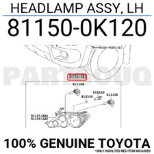 Toyota Genuine OEM 81150-0k280 Headlamp ASSY LH 811500K280 for sale ...