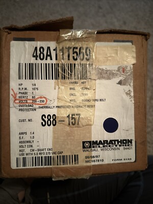 Marathon X412 48Y Frame Totally Enclosed 48A11T569 Condenser Fan Motor ...