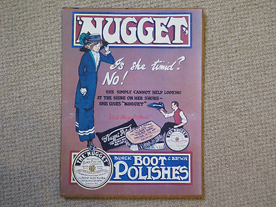 NUGGET BOOT POLISH DISPLAY ADVERTISEMENT SIGN c1980 on MASONITE BACKING ...