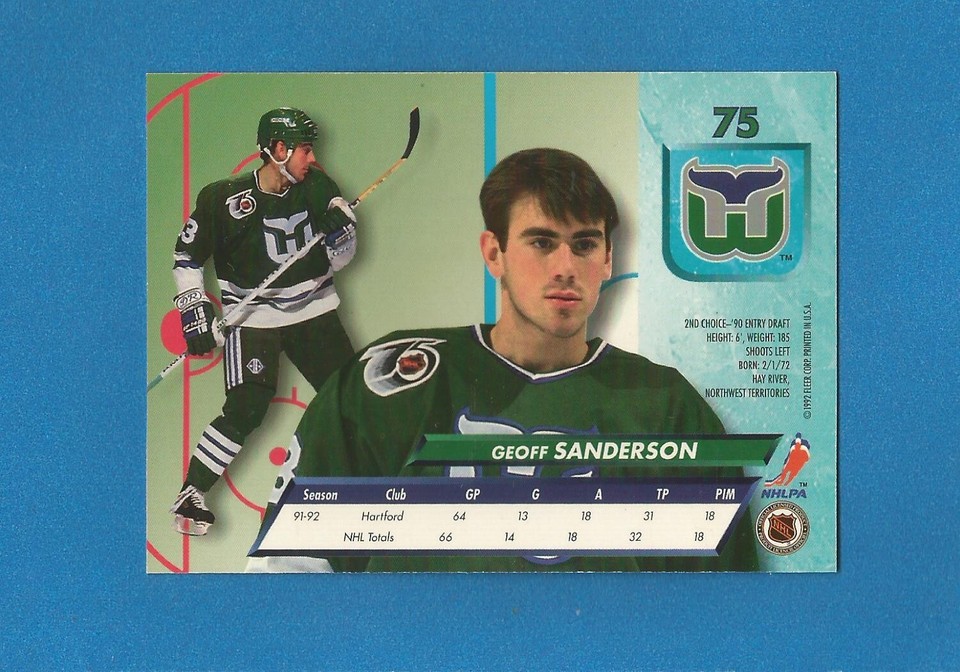 Geoff Sanderson 1992-93 Fleer Ultra NHL Hockey #75 (NM+) Hartford ...