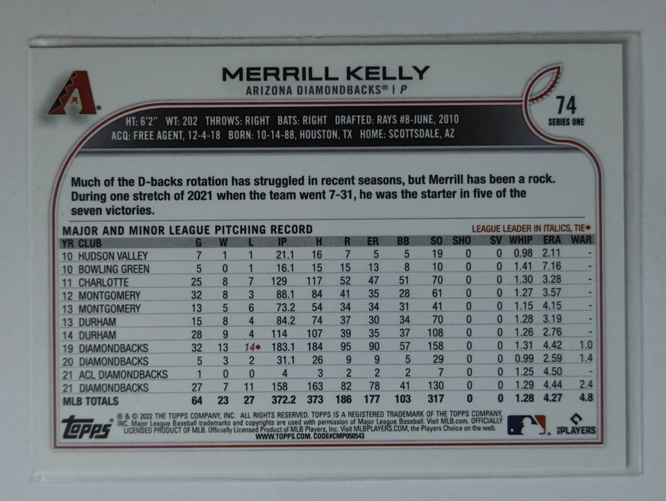 2022 Topps #74 Merrill Kelly Arizona Diamondbacks | eBay