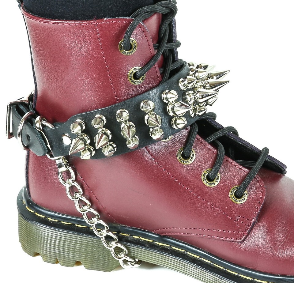 Spiked Out Genuine Leather Boot Strap Chain Bikers Boot Retro Cowboy ...