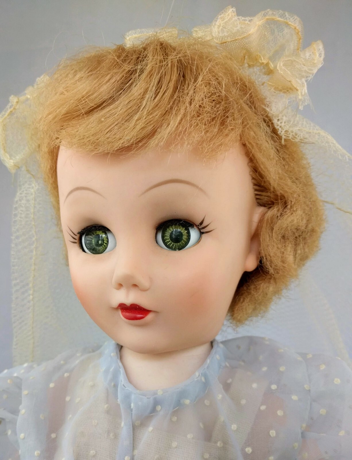 VTG Eegee ? Doll 19" Blue Wedding Dress Green Sleepy Eyes Creepy ...