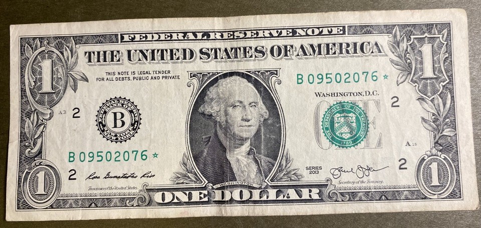 Duplicate serial number print error star note 2013 B $1 Bill. B ...