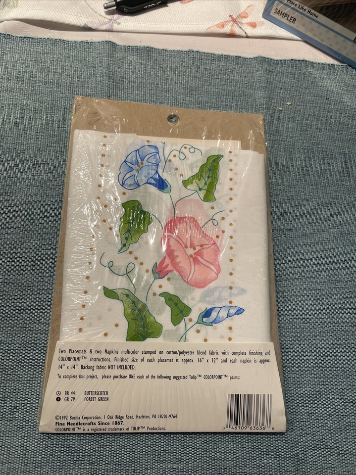 Bucilla Colorpoint Paint Stitching MORNING GLORIES Placement Napkins ...