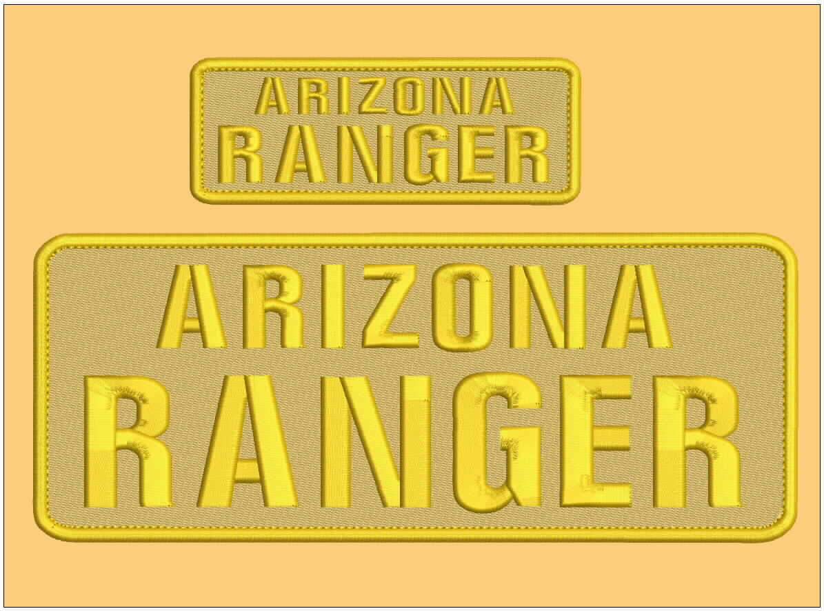 ARIZONA RANGER embroidery Patches 4x10 and 2x5 hook ON BACK tan and ...