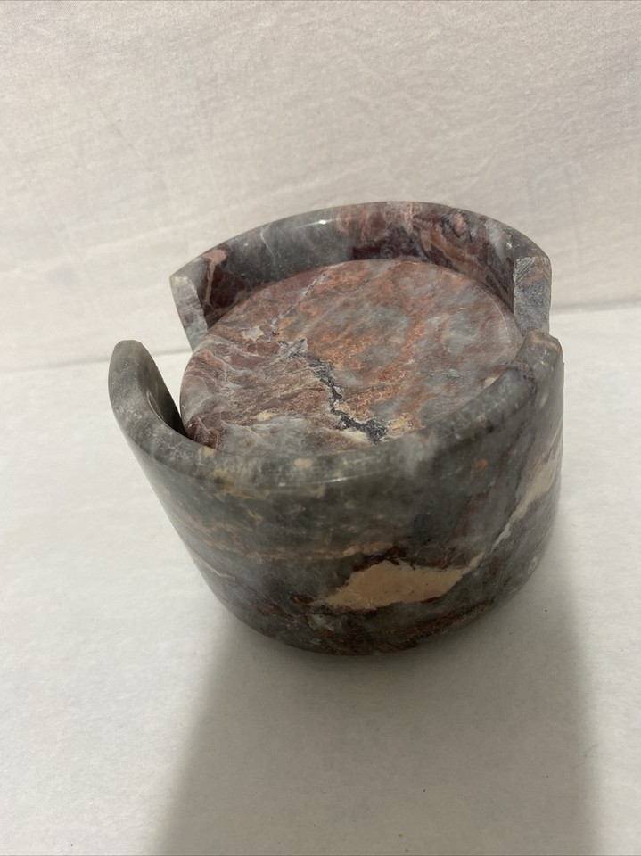 Vintage Marble Natural Stone Coasters Set Of 6 With Holder Red Tan Gray ...