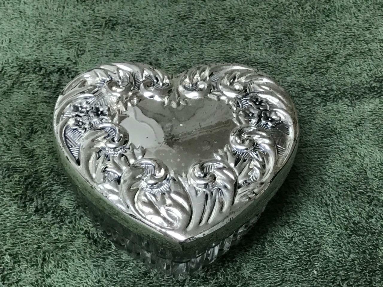 VINTAGE GODINGER SILVER CO. CRYSTAL HEART SHAPED TRINKET BOX ...