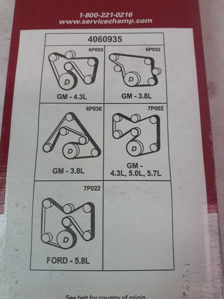NEW SERVICE CHAMP Serpentine Belt 935K6/ 6PK2375 | eBay