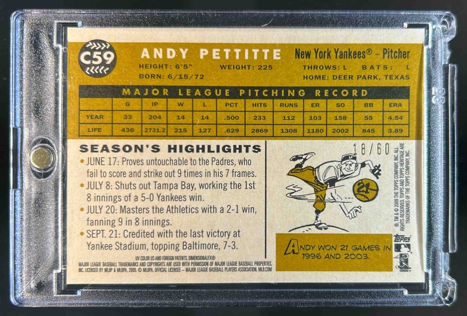 2009 Topps Heritage Andy Pettitte Chrome Refractor Black #18/60 Yankees ...