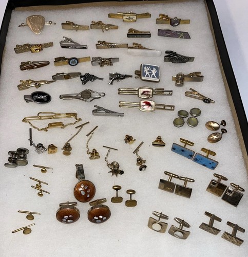Men’s Huge Lot of Fancy Tie Collars, Pins, Clips, Cuff Links Mixed ...