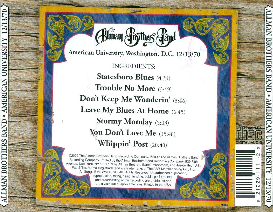 Stormy Monday Allman Brothers THE ALLMAN BROTHERS BAND AMERICAN