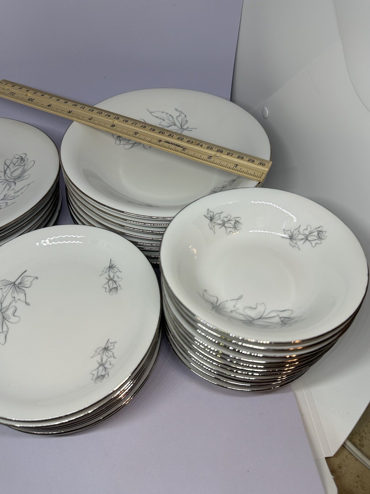 Winterling Bavaria China Vintage Porcelain WIG2 Gray Rose Platinum Trim 60 Piece | eBay