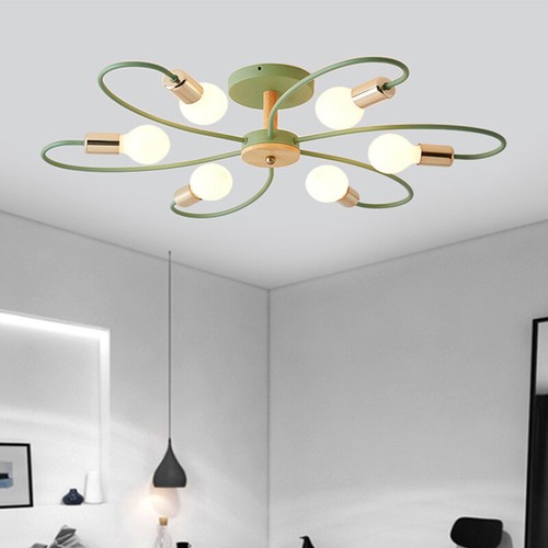 Modern Curve Ceiling Lamp Flush Mount Light Wood Chandelier Fixture for ...