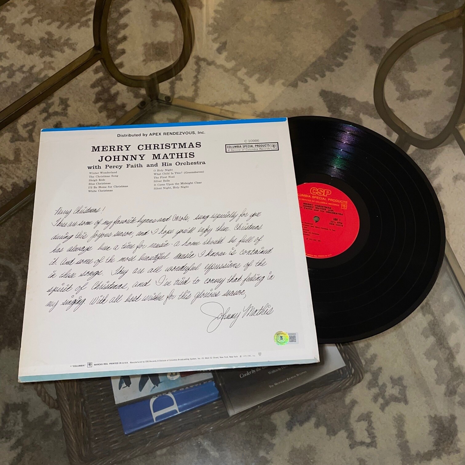 JOHNNY MATHIS signed autographed MERRY CHRSTMAS ALBUM BECKETT COA ...