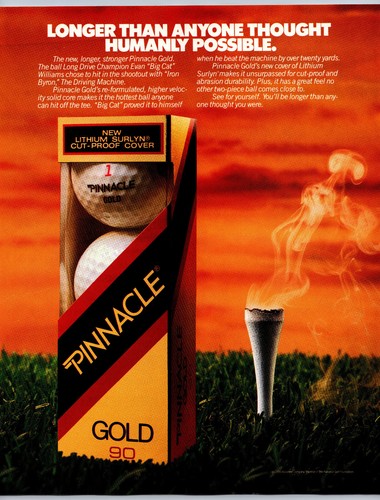 PRINT AD 1990 Pinnacle Smoking Golf Ball Tee Gold 90 Long Drive Man ...