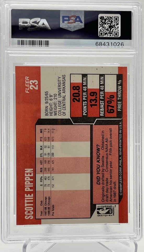 1989 Fleer #23 Scottie Pippen PSA 6 EX Mint HOF Chicago Bulls 2nd Year ...