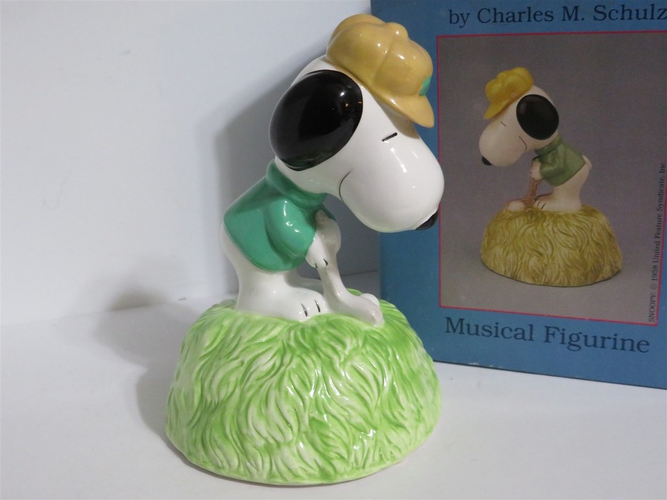 SNOOPY PEANUTS CHARLIE BROWN WILLITTS VINTAGE CERAMIC MUSIC BOX GOLF ...