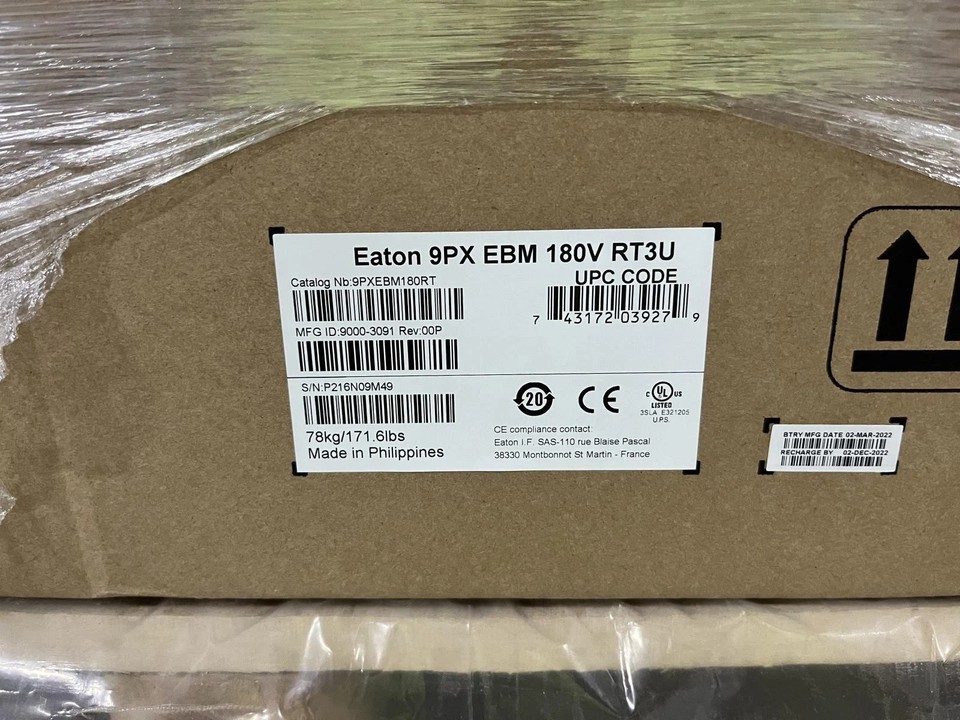 Eaton 9PX EBM 180V RT 3U Extended Battery Module 9PXEBM180RT New Sealed ...