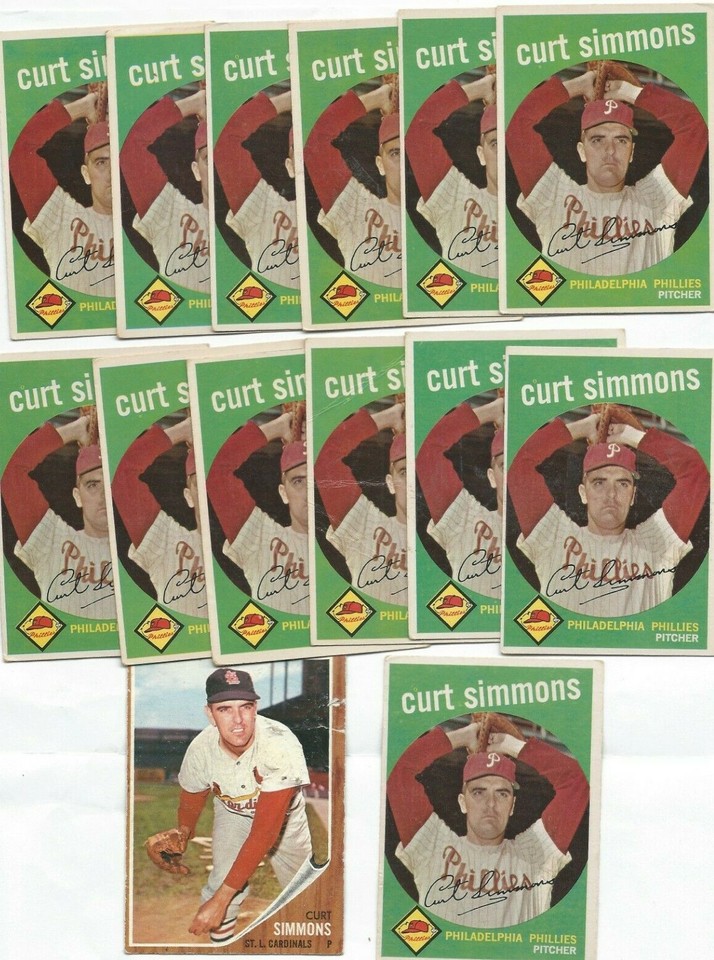 (26) CURT SIMMONS Topps Baseball Card Lot 1959,1960,1961,1962 PHILLIES ...