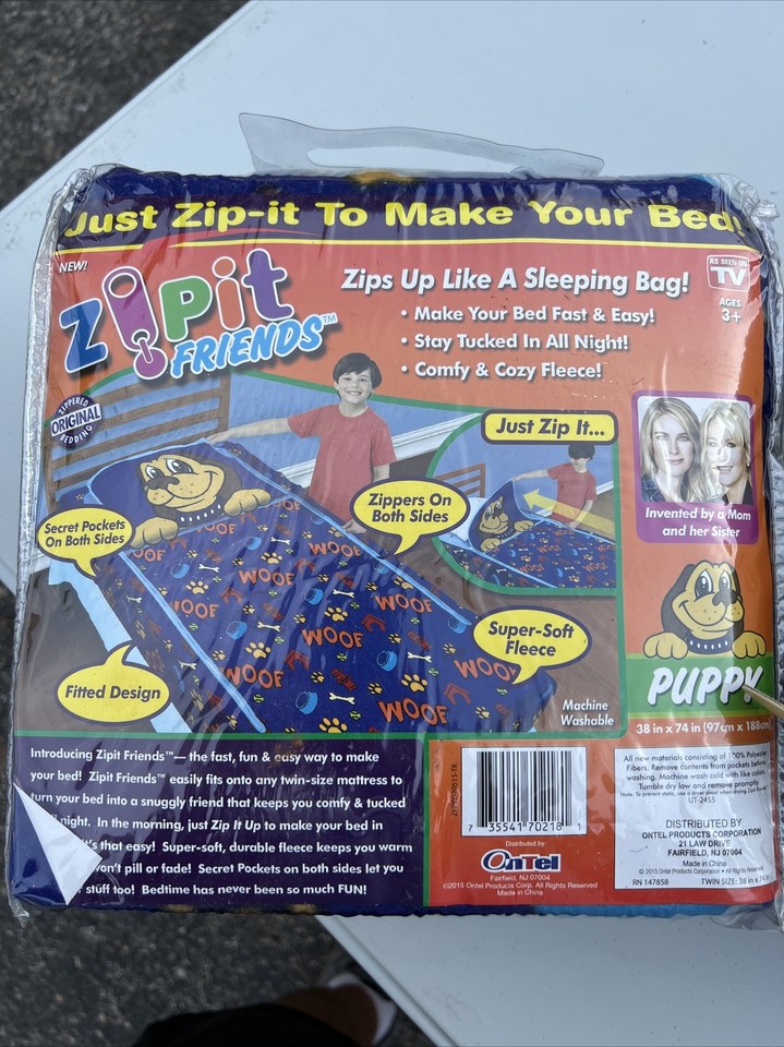 Zipit Friends Bedding Set Fleece Twin Bed Sleeping Bag Blue Puppy 38" x ...