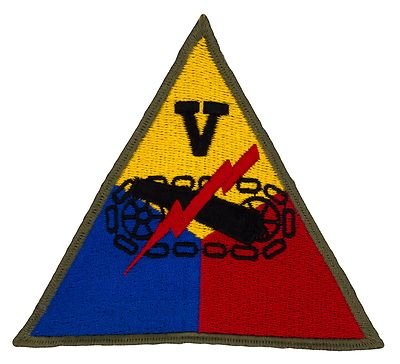 5th Fifth Armored Division Patch (493) 3 3/4" x 3 1/2" Embroidered ...