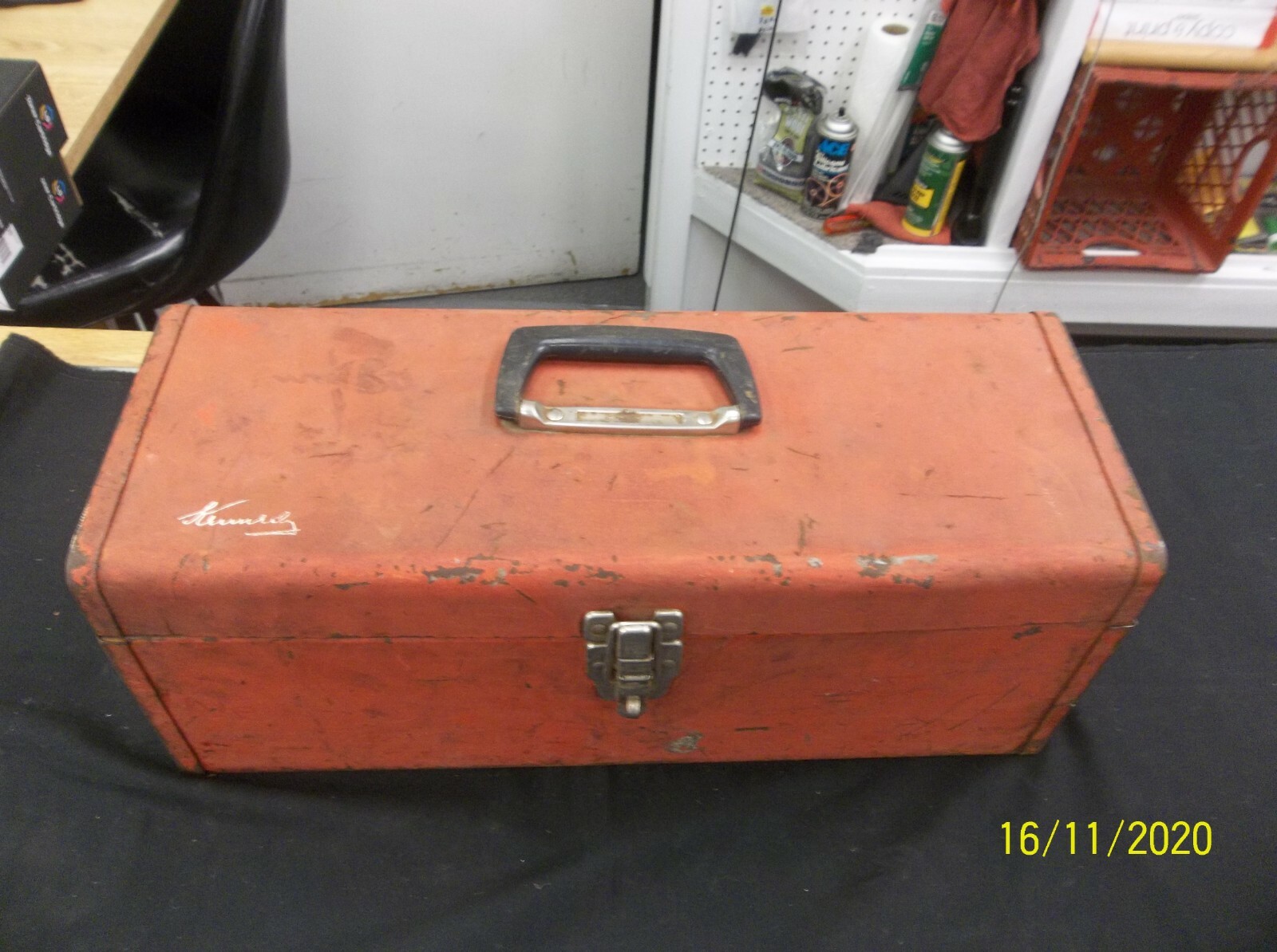 VINTAGE METAL KENNEDY TOOL BOX KK-19 RED 19"x 7"x 7 1/4" W/ INSERT TRAY ...